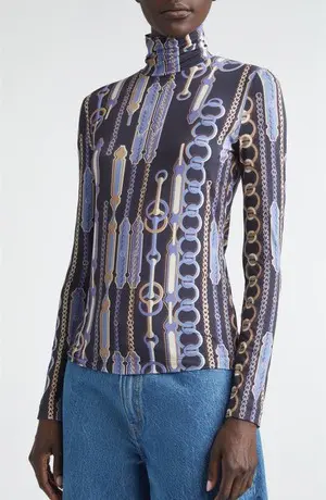 St. John Heritage Chain Bridle Print Turtleneck Top