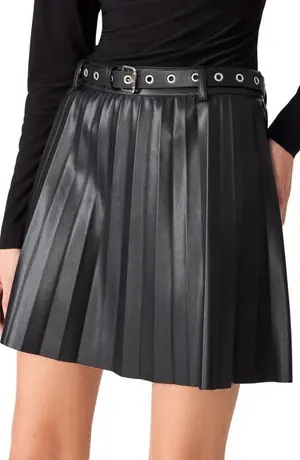 Steve Madden Isha Pleated Faux Leather Miniskirt - Black