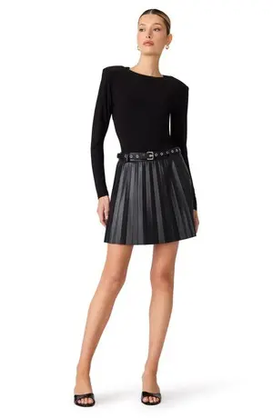 Steve Madden Isha Pleated Faux Leather Miniskirt - Black