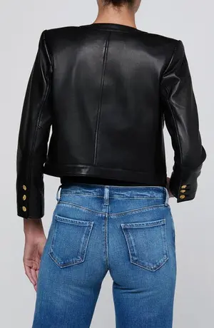 L'Agence Deidra Collarless Leather Jacket
