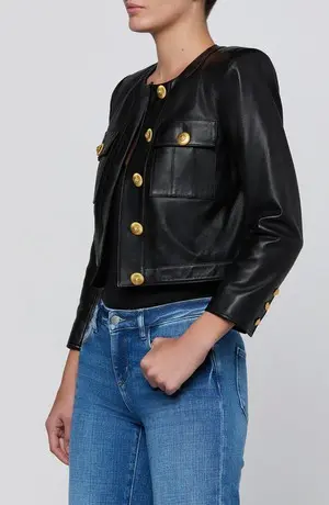 L'Agence Deidra Collarless Leather Jacket