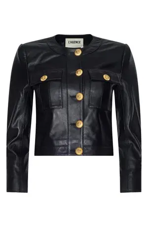L'Agence Deidra Collarless Leather Jacket