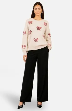 YUMI Relaxed Knit Sequin Bow Jumper