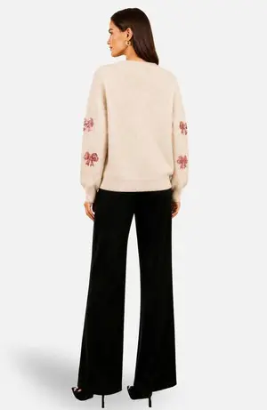 YUMI Relaxed Knit Sequin Bow Jumper