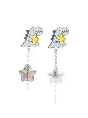 AGNES B. Dino Charm Chain Drop Earrings - Silver