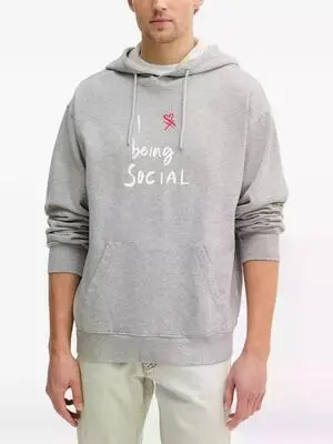 BENETTON Drawstring Hoodie With Lettering - Grey