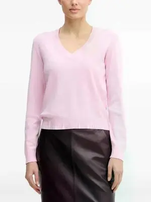 BENETTON V-neck Ribbed Knit Pullover - Pink