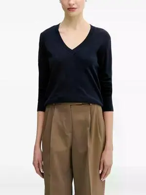 BENETTON V-neck Ribbed Sweater - Blue