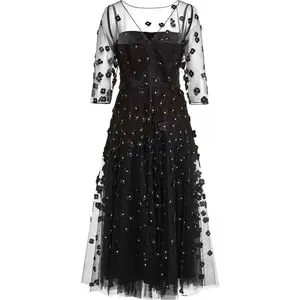 MAISON COMMON Embroidered Mesh Gown With Sleeves