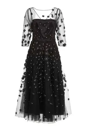 MAISON COMMON Embroidered Mesh Gown With Sleeves