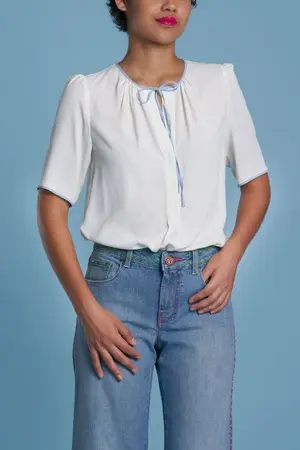 MAISON COMMON Half Sleeve Top With Bow Tie Detail