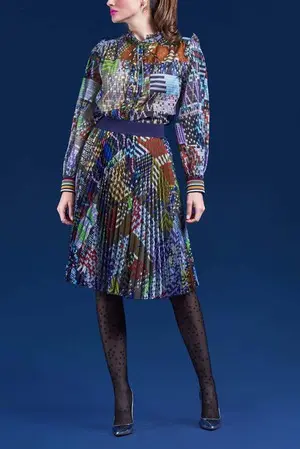 MAISON COMMON Pleated Geometric Print Skirt