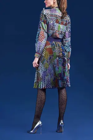 MAISON COMMON Pleated Geometric Print Skirt