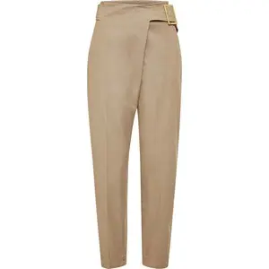 MAISON COMMON Overlay Detail Belted Straight-leg Pants - Stone