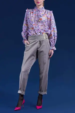 MAISON COMMON Overlay Detail Belted Straight-leg Pants - Stone