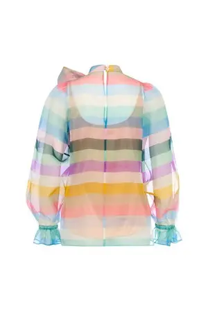 MAISON COMMON Printed Organza Blouse With Bow And Flounce