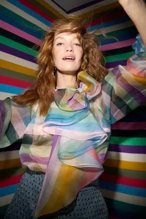 MAISON COMMON Printed Organza Blouse With Bow And Flounce