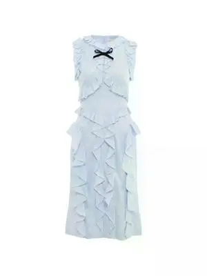 SHUSHU/TONG Ruffle-trim Sleeveless Midi Dress - Blue
