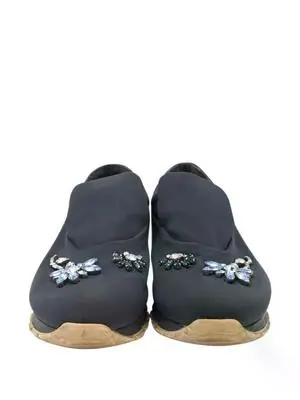 Prada Flower Crystal-embellished Slip-on Sneakers - Black