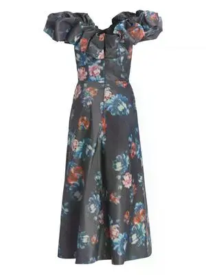 MARKARIAN Floral Ikat-print Midi Dress