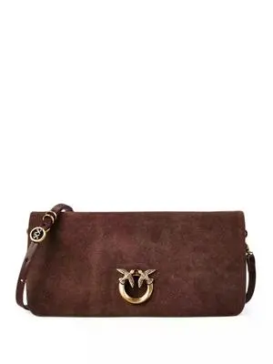 Pinko Suede Magnetic Fastening Shoulder Bag With Love Birds Plaque - Brown