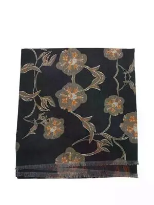 Altea Floral-jacquard Fringed Scarf - Black