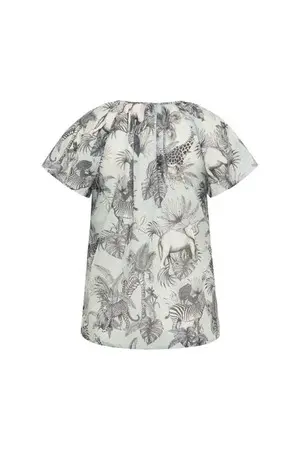 MAISON COMMON Printed Silk Blouse With Cap Sleeves