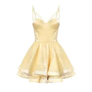 POST MERIDIEM Mini Bustier Dress With Rhinestones - Yellow