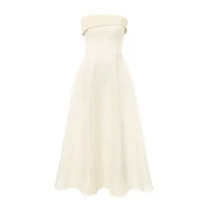 POST MERIDIEM Cream Jacquard Midi Dress With Satin Turn-up - White