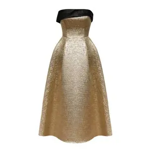 POST MERIDIEM Jacquard Midi Dress With Turn-up - Gold