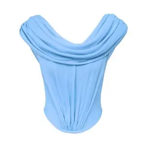 POST MERIDIEM Draped Cowl-neck Top With Front Panel Draping - Blue