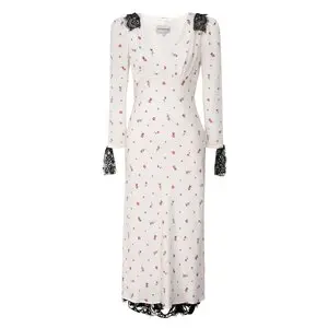 POST MERIDIEM Floral Fitted Midi Dress With Lace