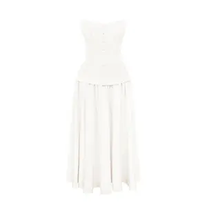 POST MERIDIEM Buttoned Corset And Lapel Skirt - White