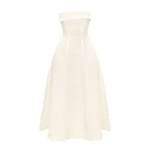 POST MERIDIEM Ecru Jacquard Midi Dress With Satin Turn-up