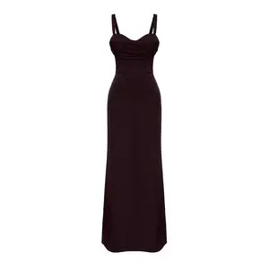 POST MERIDIEM Chocolate Maxi Dress With Gathered Bodice - Brown