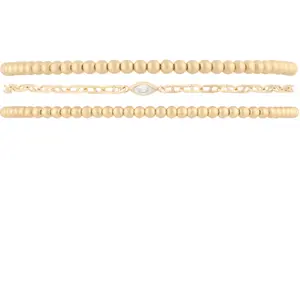 CUFFED BY NANO Marquise Bezel Dainty 14k Filled Chain And Bead Bracelet Three Stack