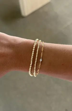 CUFFED BY NANO Marquise Bezel Dainty 14k Filled Chain And Bead Bracelet Three Stack