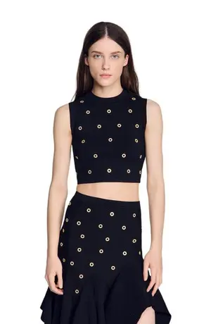 Sandro Studded Knit Top