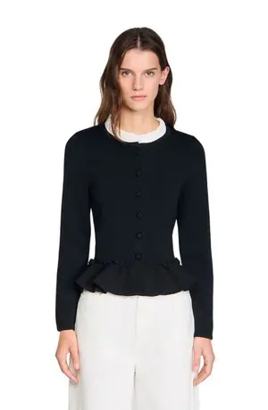 Sandro Victorian Collar Cardigan - Black