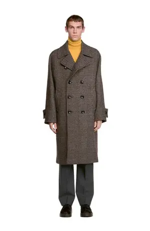 Sandro Check Wool Double-breasted Coat - Brown