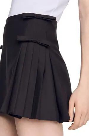 Sandro Short Pleated Wool Skirt