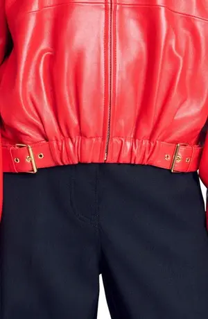 Sandro Leather Zip-up Jacket With Ribbed Collar