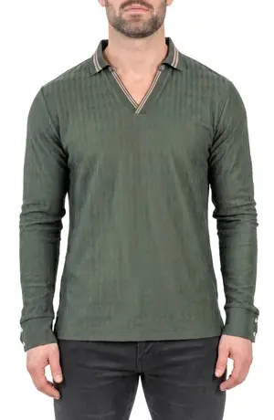 MACEOO Unknown Long Sleeve Cotton Polo - Green