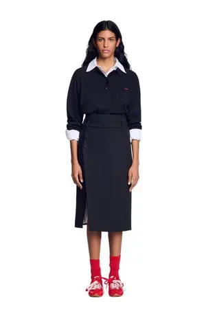 Sandro Mid-length Slit Wool Skirt