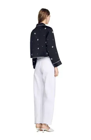Sandro Pyjama-style Shirt With Pearl And Rhinestone Embellishments