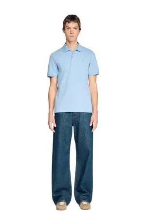 Sandro Cotton Polo Shirt With Leather Logo
