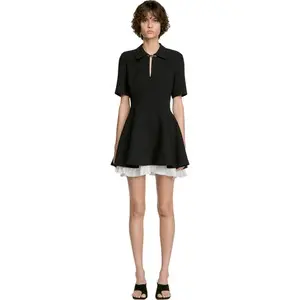 Sandro Short Contrast Skater Dress With Buckle Belt