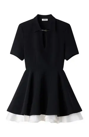 Sandro Short Contrast Skater Dress With Buckle Belt