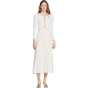 Sandro Cropped Pearl And Strass Cardigan