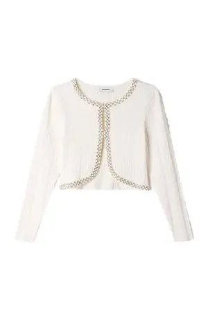 Sandro Cropped Pearl And Strass Cardigan